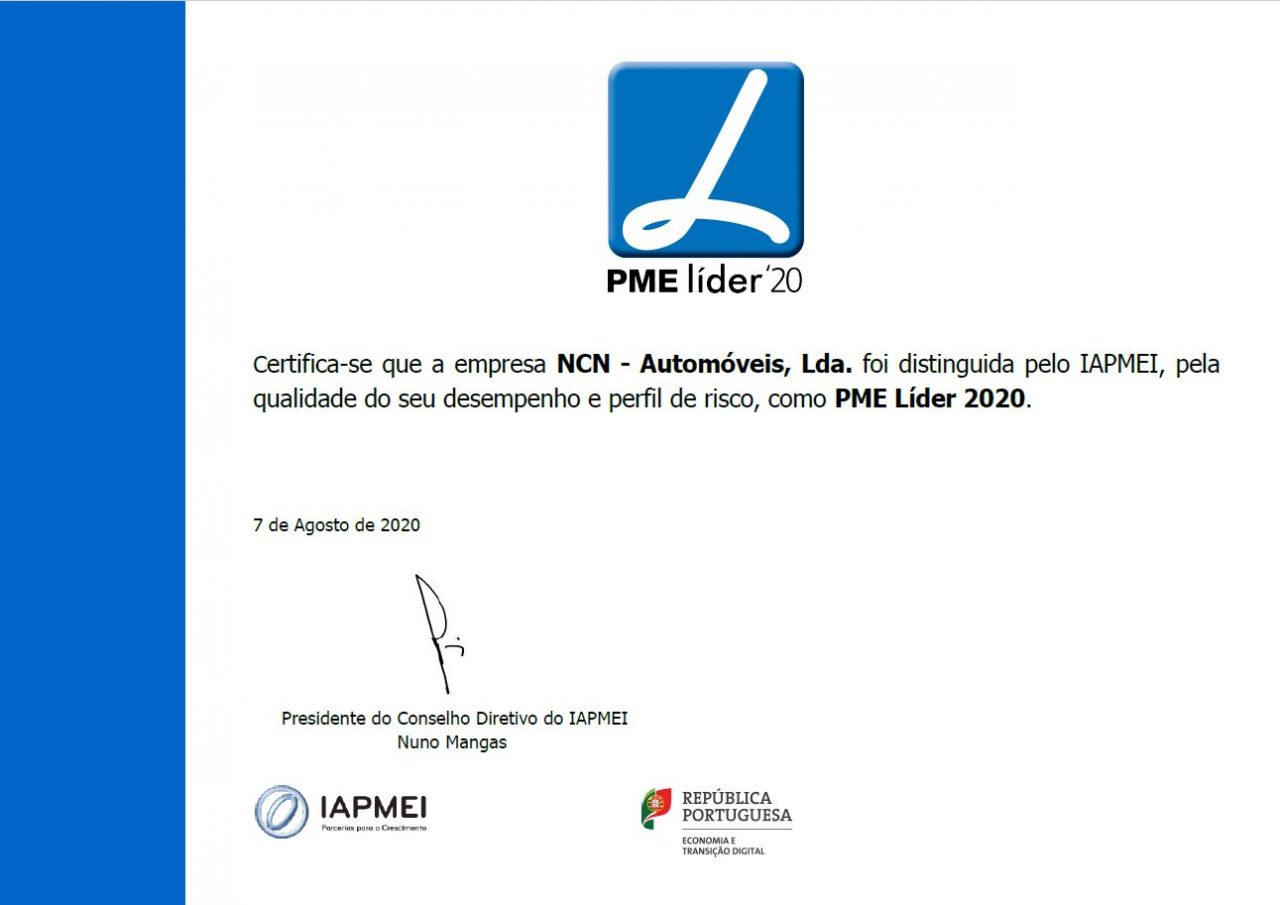 IAPMEI – PME Líder 2020 | NCN Automóveis